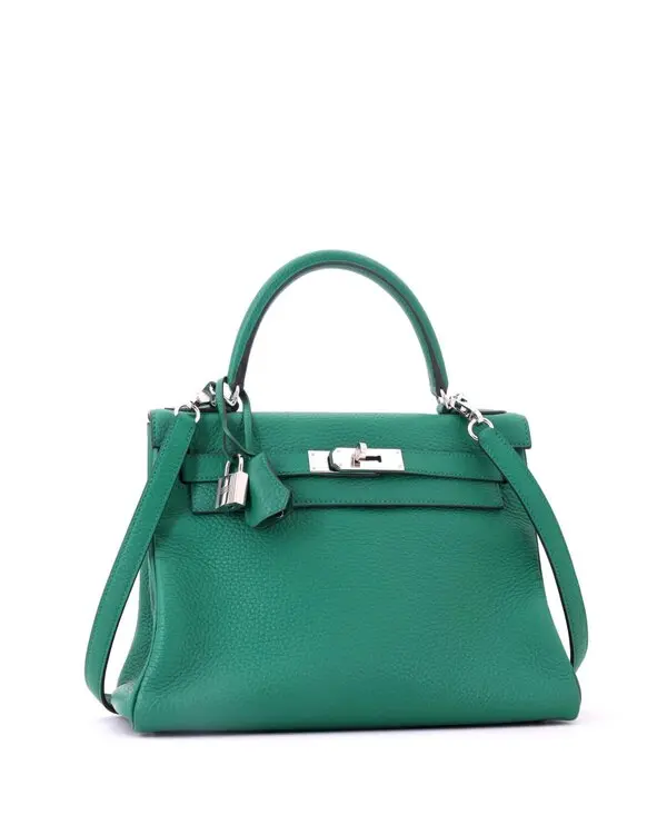 Hermès Kelly 28 Handbag Green Clemence With Palladium Hardware