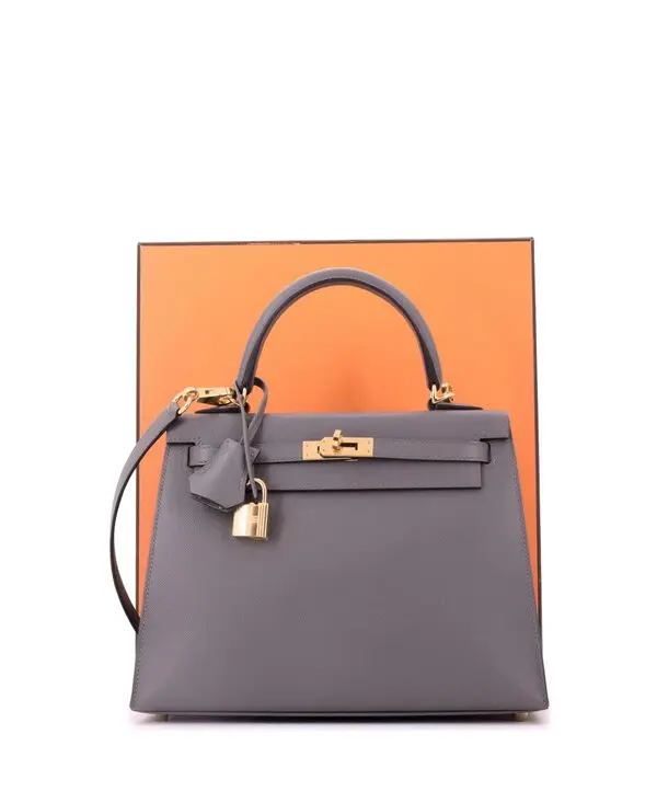 Hermès Kelly 25 Handbag Grey Madame With Gold Hardware