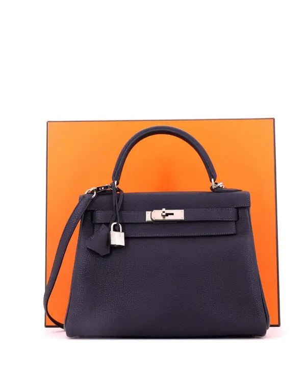 Hermès Kelly 28 Handbag Blue Togo With Palladium Hardware