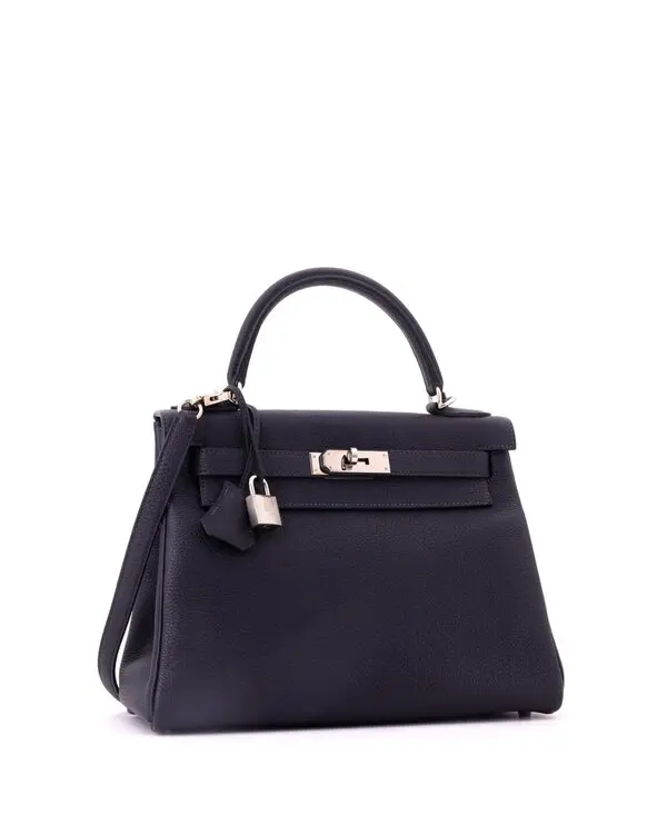 Hermès Kelly 28 Handbag Blue Togo With Palladium Hardware