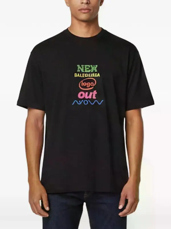 Balenciaga 2017 Printed Cotton T-shirt - Black