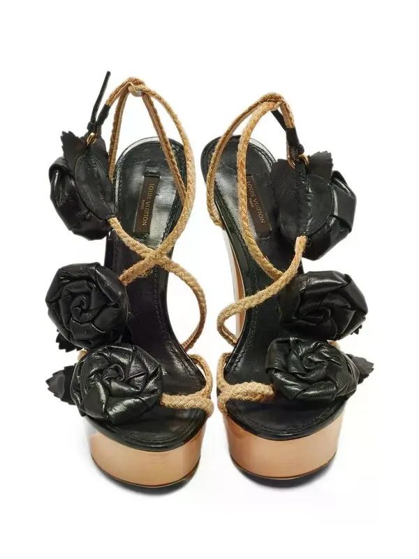 LOUIS VUITTON Floral-appliqué Rope-strap Sandals