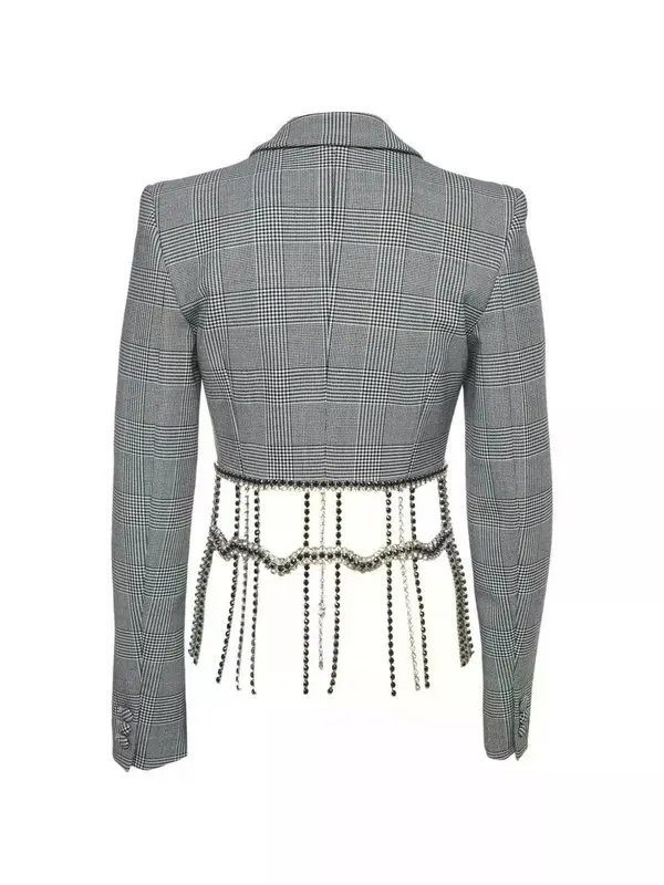 AREA Houndstooth Crystal-fringe Blazer