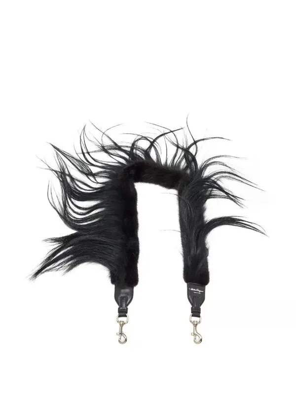 FERRAGAMO Goat Fur Shoulder Strap - Black