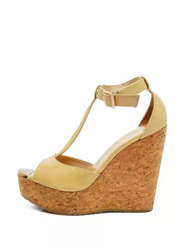 JIMMY CHOO Leather Wedge-heel Sandals - Neutrals