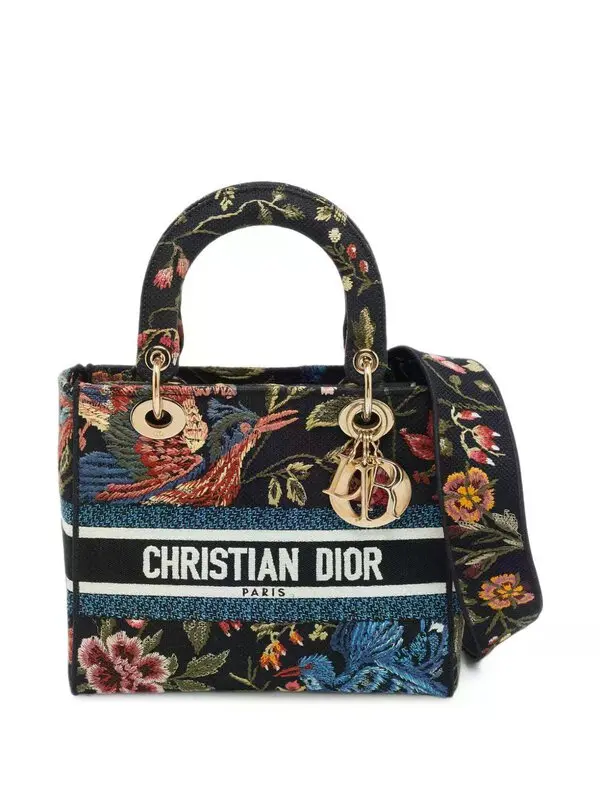 Dior 2022 Medium Lady D-lite Floral-embroidered Tote Bag