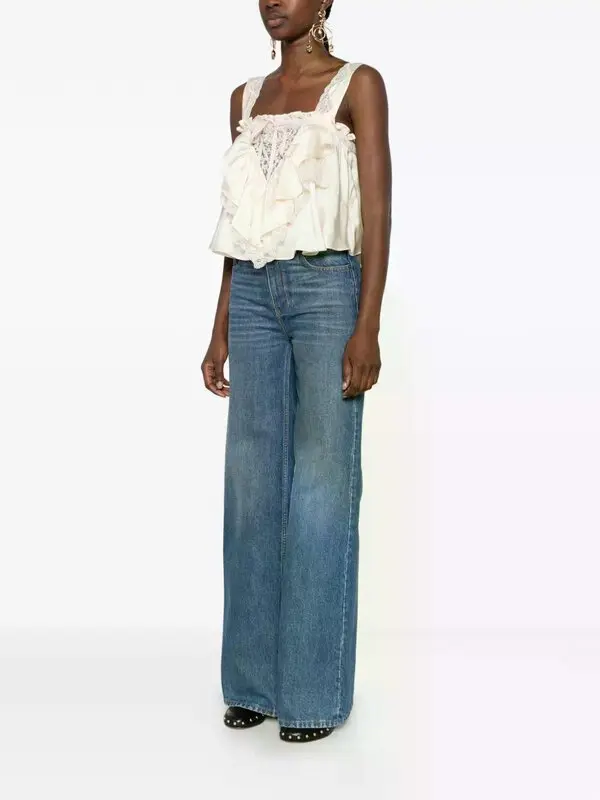 Chloé Ruffle-trimmed Lace-insert Top - Neutrals