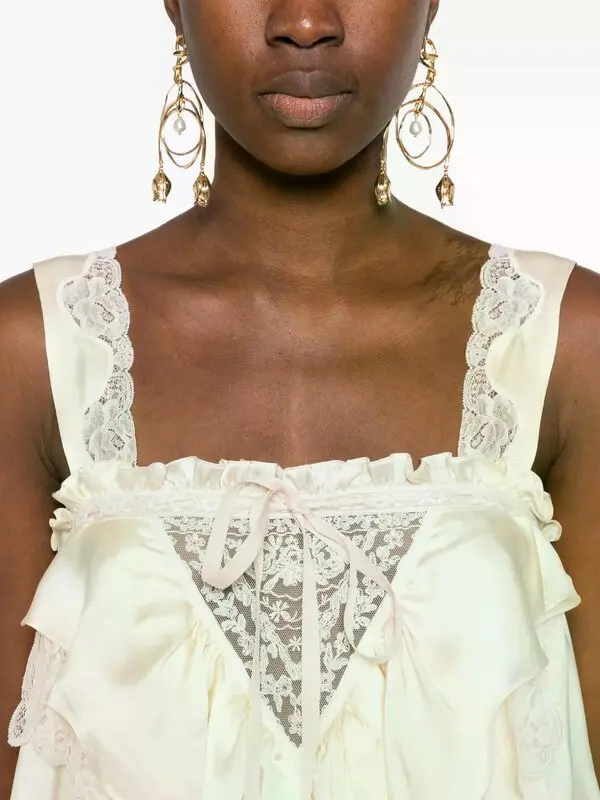 Chloé Ruffle-trimmed Lace-insert Top - Neutrals