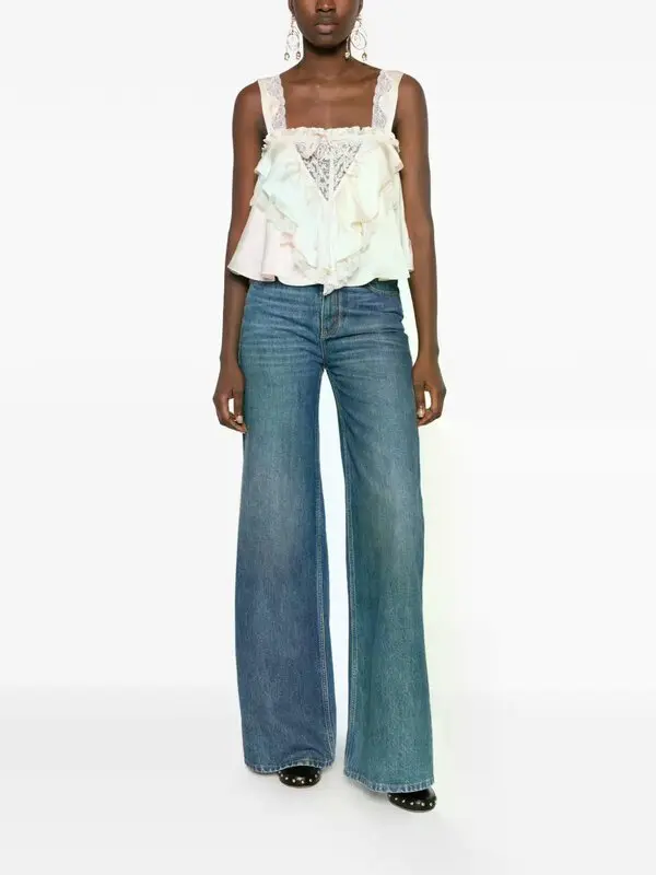Chloé Ruffle-trimmed Lace-insert Top - Neutrals