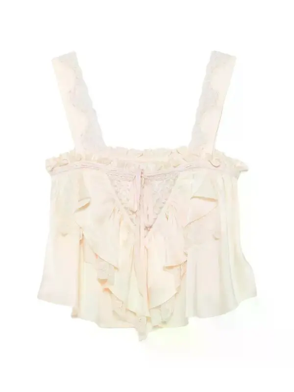 Chloé Ruffle-trimmed Lace-insert Top - Neutrals