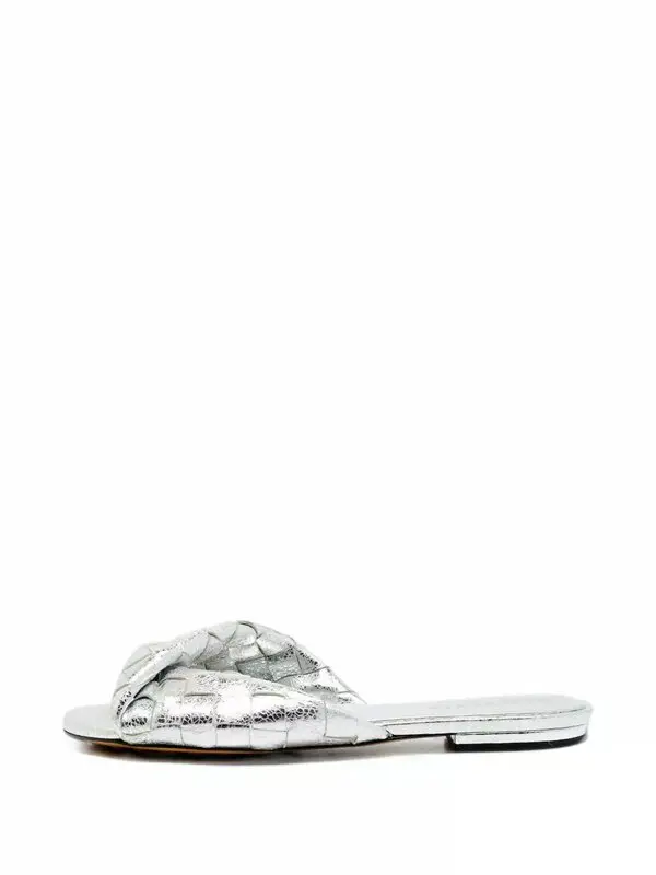 Bottega Veneta Blink Intrecciato Slide Sandals - Silver