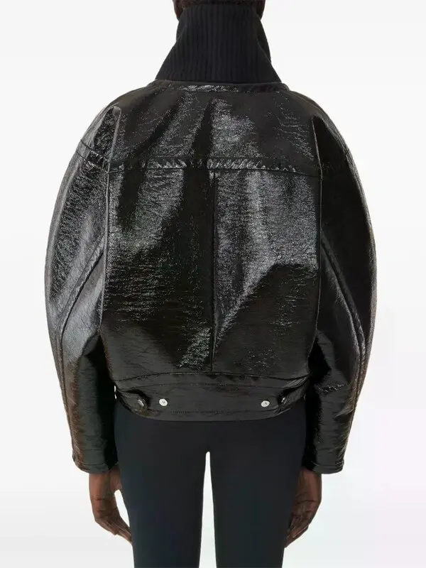 LANVIN Ribbed-knit-collar Patent-effect Jacket