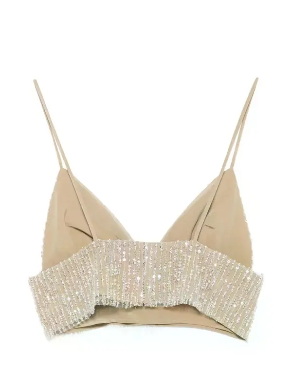 AMI Paris Sequin-embellished Cropped Top - Neutrals