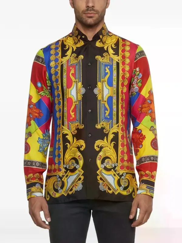 Versace Baroque-print Silk Shirt - Black