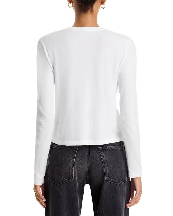 L'AGENCE Leanne Long Sleeve Crewneck Cotton Tee - White