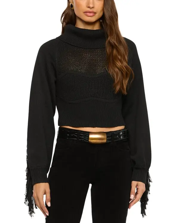 L'AGENCE Maddison Fringe Turtleneck Cropped Sweater