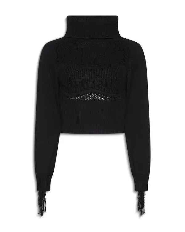 L'AGENCE Maddison Fringe Turtleneck Cropped Sweater