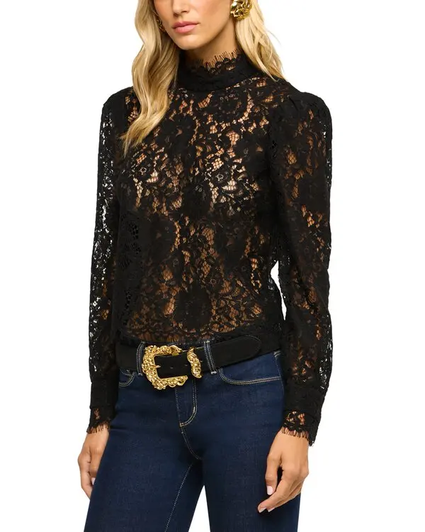 L'AGENCE Amarenthe Mock Neck Sheer Lace Blouse
