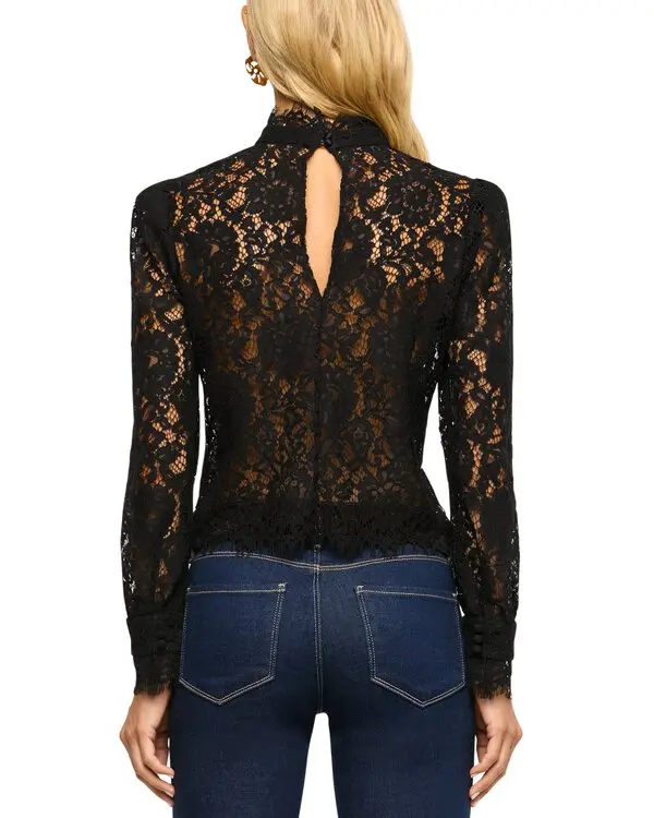 L'AGENCE Amarenthe Mock Neck Sheer Lace Blouse