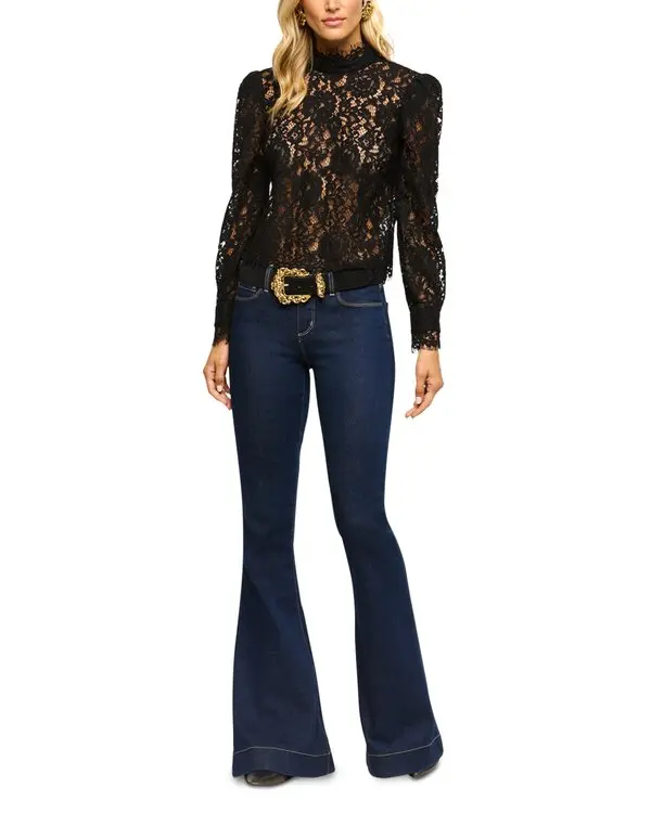L'AGENCE Amarenthe Mock Neck Sheer Lace Blouse