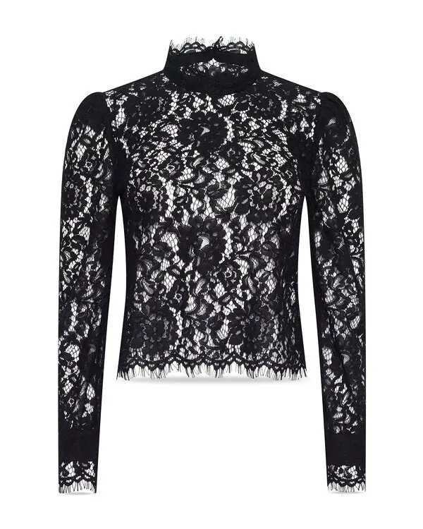 L'AGENCE Amarenthe Mock Neck Sheer Lace Blouse