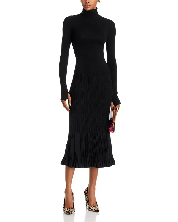 L'AGENCE Solaire Turtleneck Long Sleeve Midi Dress - Black