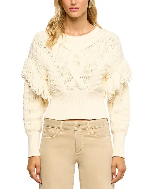 L'AGENCE Ottavia Laced Back Cropped Cable Knit Sweater - Ivory