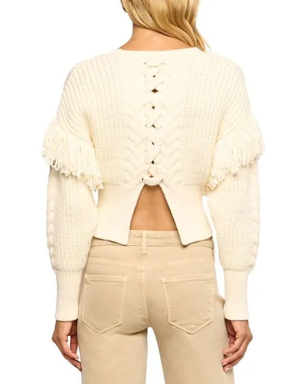 L'AGENCE Ottavia Laced Back Cropped Cable Knit Sweater