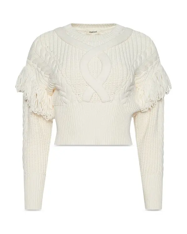 L'AGENCE Ottavia Laced Back Cropped Cable Knit Sweater
