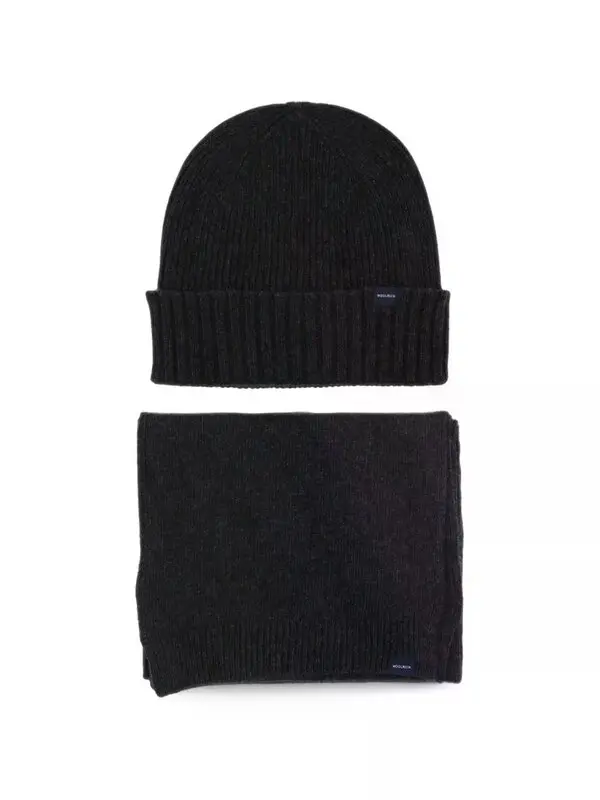 Woolrich Ribbed-knit Beanie Hat Scarf Set