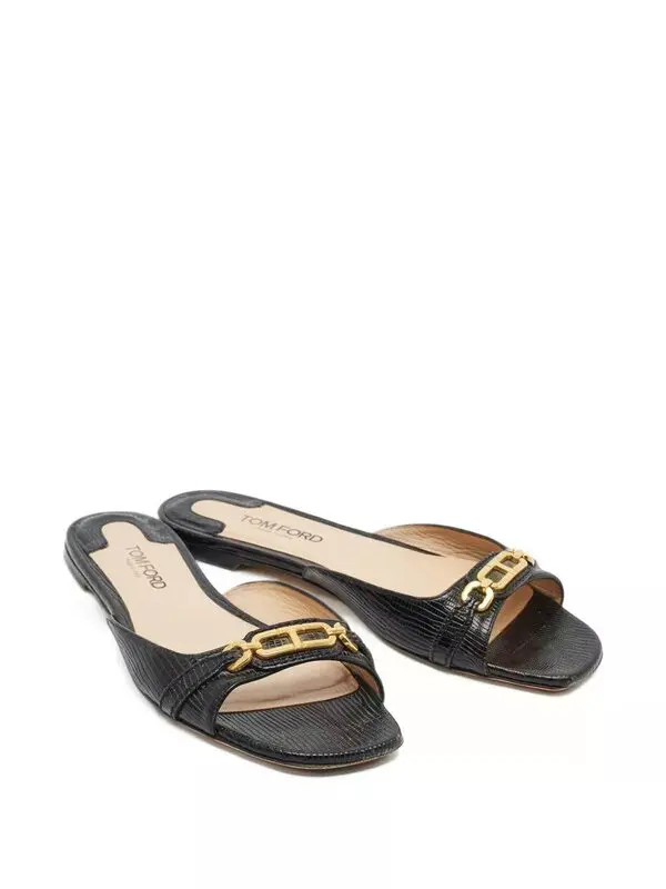 TOM FORD Whitney Lizard-embossed Flat Sandals - Black