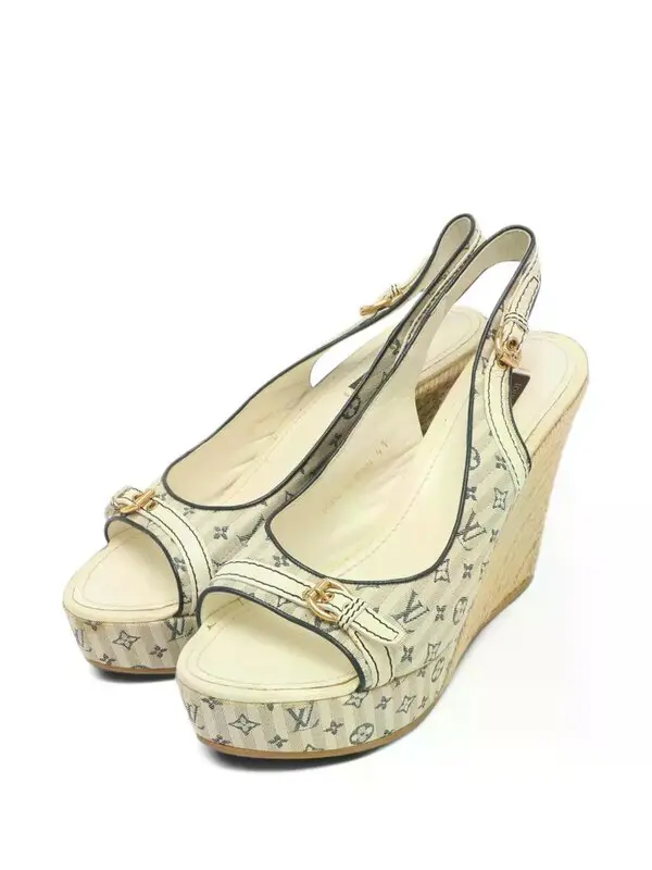 LOUIS VUITTON Monogram Croisette Canvas Wedge Sandals