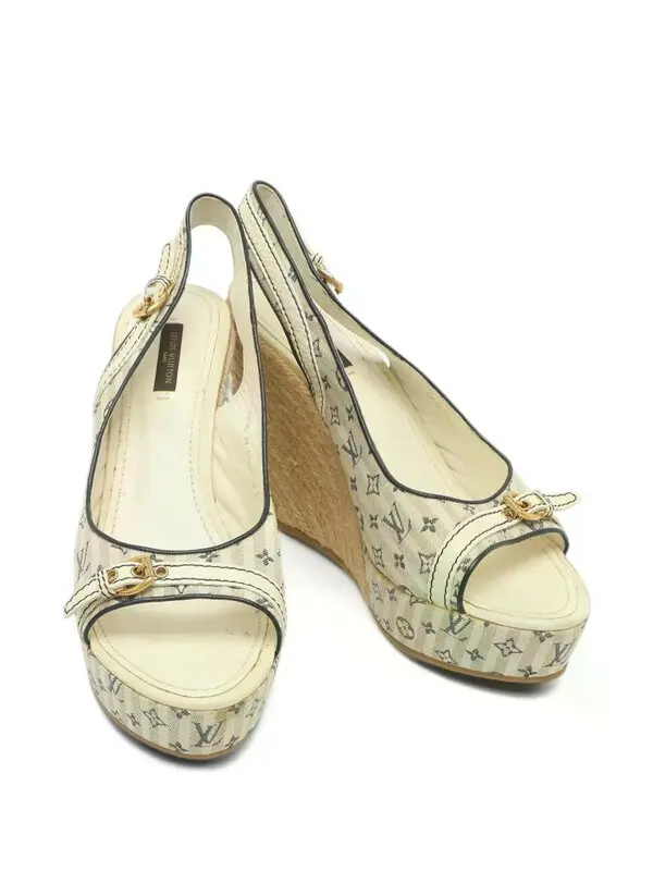 LOUIS VUITTON Monogram Croisette Canvas Wedge Sandals