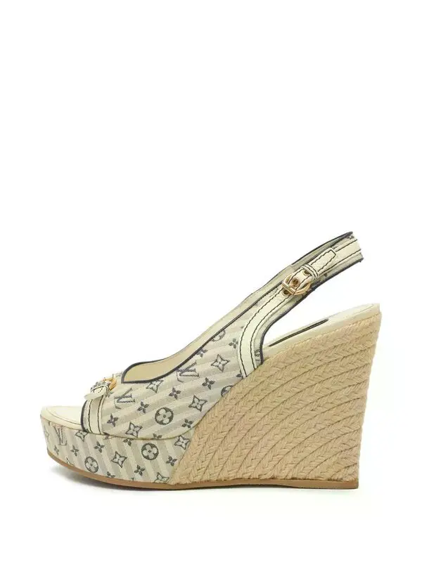 LOUIS VUITTON Monogram Croisette Canvas Wedge Sandals