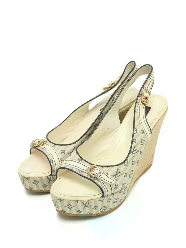 LOUIS VUITTON Monogram Croisette Canvas Wedge Sandals