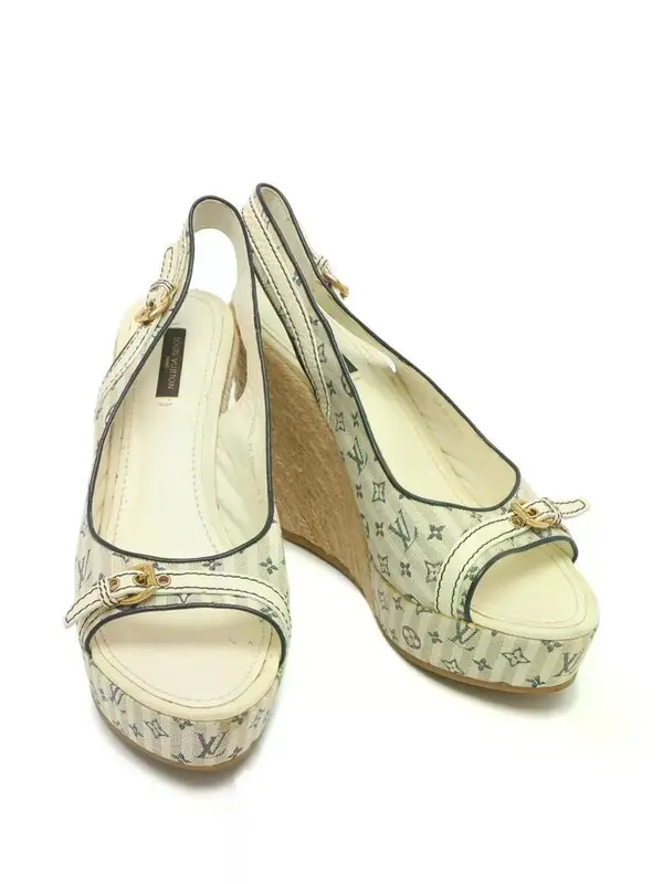 LOUIS VUITTON Monogram Croisette Canvas Wedge Sandals