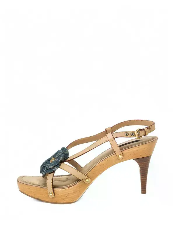 LOUIS VUITTON Monogram Denim Floral Sandals - Neutrals