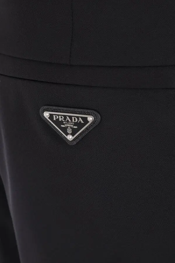 Prada Logo Plaque Cropped Tailored Trousers