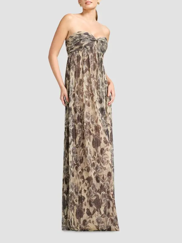 Dress The Population Floral Plissé Strapless Maxi Dress
