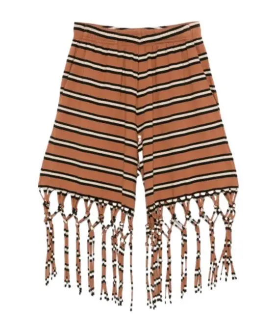 Nanushka Analu Fringed Striped Shorts - Brown