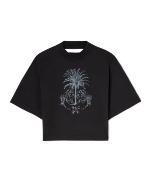 Palm Angels Palms Pencil Cotton Cropped Top - Black
