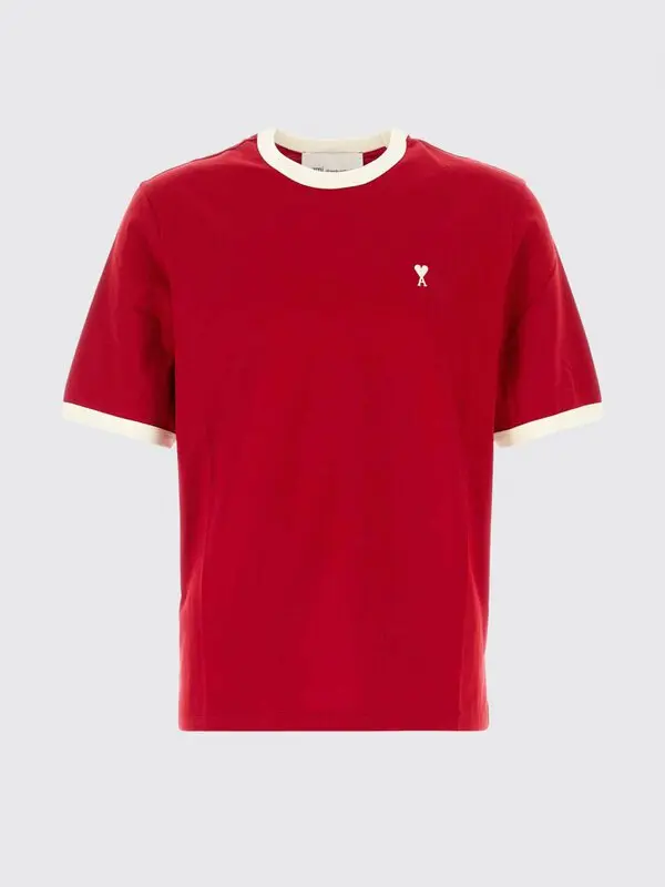 AMI Paris Crewneck Cotton T-shirt With Contrasting Logo And Trim