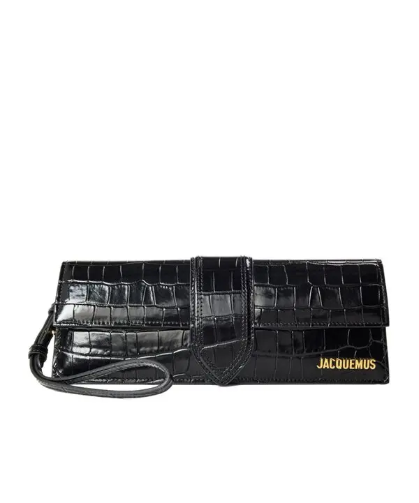 Jacquemus Glossy Crocodile-pattern Clutch Bag - Black