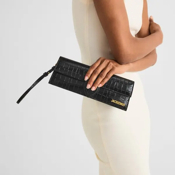 Jacquemus Glossy Crocodile-pattern Clutch Bag