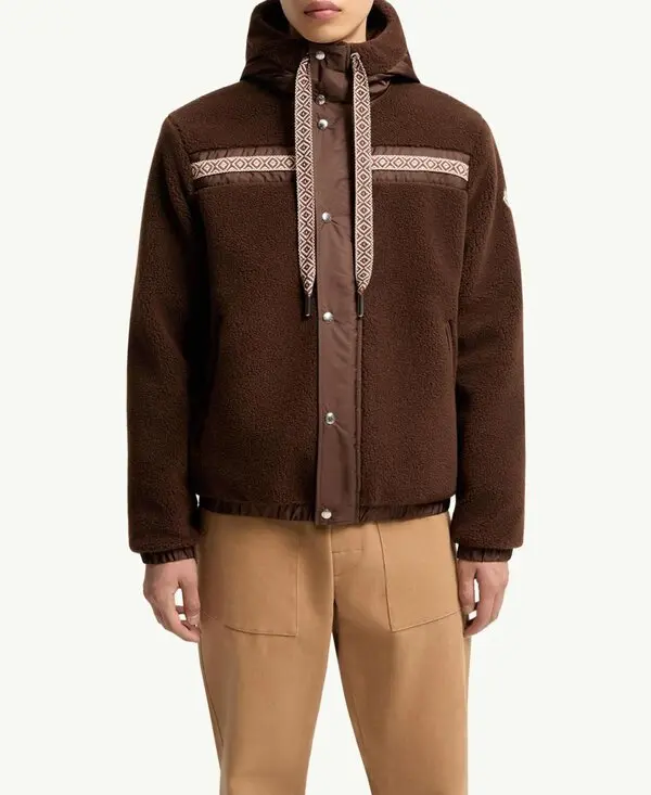 Moncler Geometric Trim Teddy Zip-up Hoodie - Brown