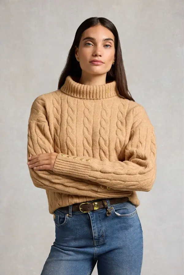 Holland Cooper Eden Roll Neck Knit - Camel