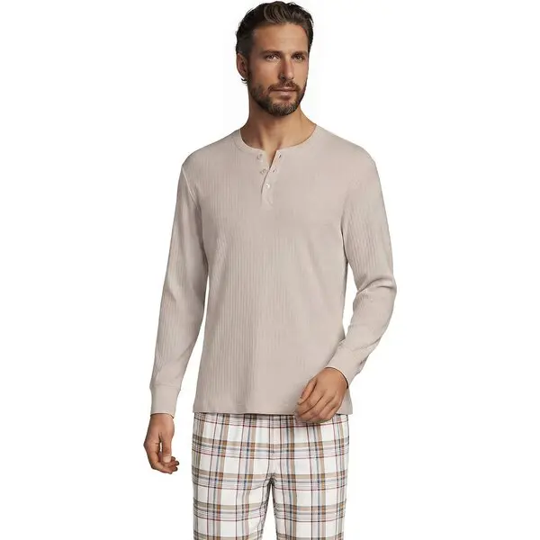 LANDS' END Knit Rib Pajama Henley - Ivory Latte