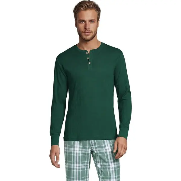LANDS' END Knit Rib Pajama Henley - Pine