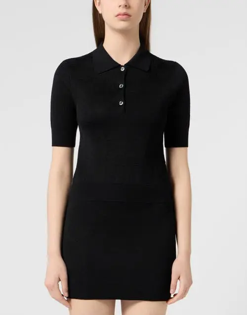 Philipp Plein Merino Wool Regular Polo Jacquard Monogram - Black