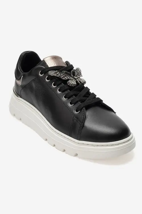 FOREVER & ALWAYS SHOES Jenny Leather Casual Sneaker - Black